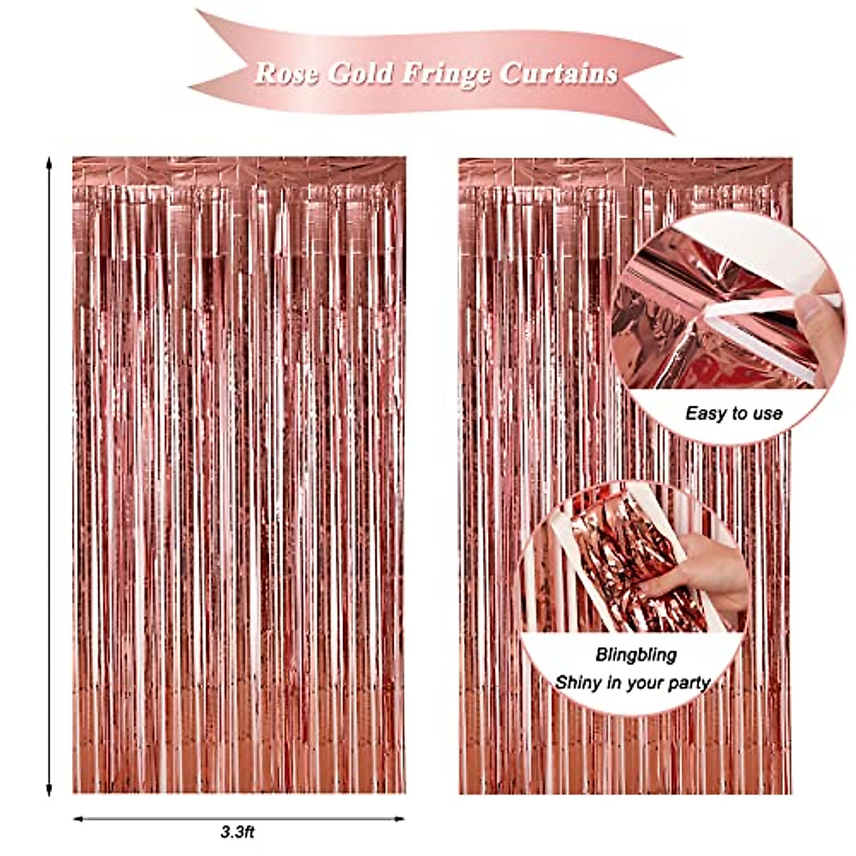 RUBFAC 30th Birthday Decorations for Women, Rose Gold Balloons, Fringe Curtain, Happy Birthday Banner Kits Party Supplies