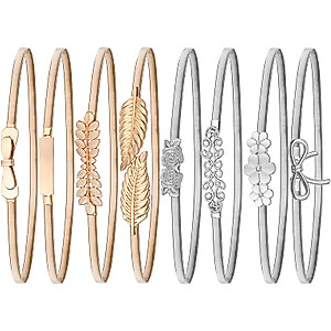 JaGely 8 Pieces Silver Gold Belts Summer Skinny Cinch Waist Metal Chain Elastic Waist Belts Summer Stretch Metallic Dress Belt Luxury Chain Belt for Summer Mom Women Wedding Dresses party