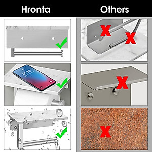 Hronta Toilet Paper Holder with Marble Shelf, SUS304 Stainless Steel Wall Mounted Toilet Paper Holder and 2PCS Adhesive Hooks for Bathroom Washroom, Marble Top Toilet Paper Holder Brushed Nickel
