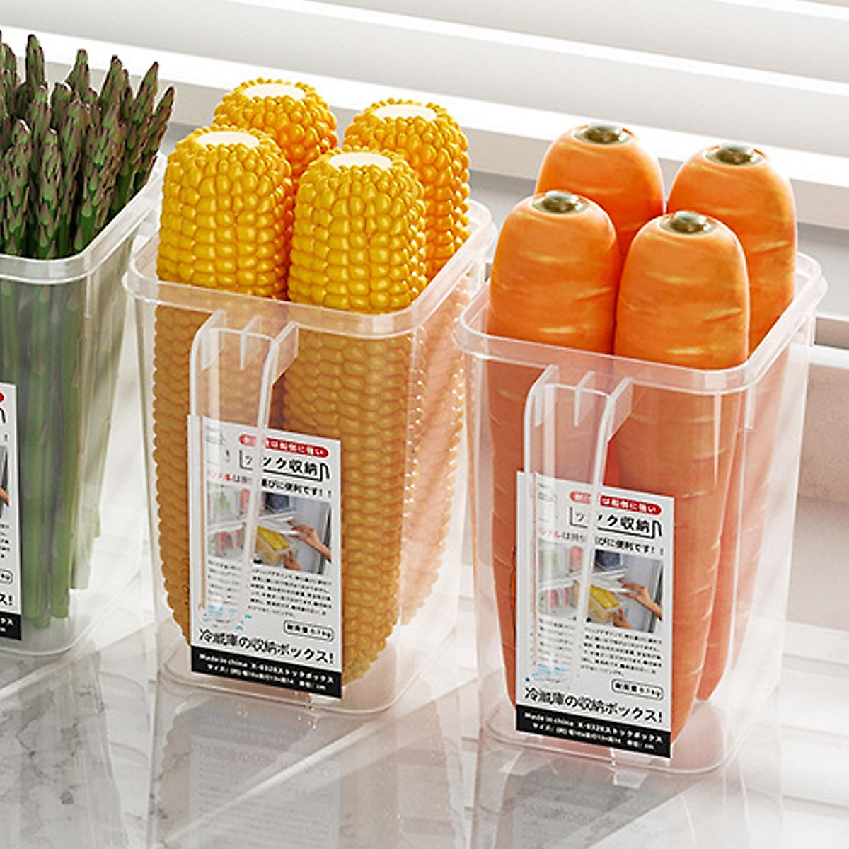 Cyrank 2Pcs Refrigerator Organizer Box, Refrigerator Side Door Storage Box with Lid Fruit Vegetable Containers Clear Plastic Fridge Side Door Storage Box Set for Kitchen