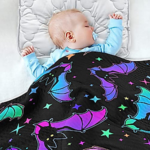 Bats Stars Unisex Fluffy Baby Blanket for Crib Toddler Blanket for Daycare with Thick and Soft Material Security Blanket for Stroller Gift Travel Decorative
