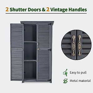 MCombo Outdoor Wooden Storage Cabinet, Garden Tool Shed with Latch, Outside Tools Wood Cabinet with Double Doors for Patio 0808 (Grey, Medium)
