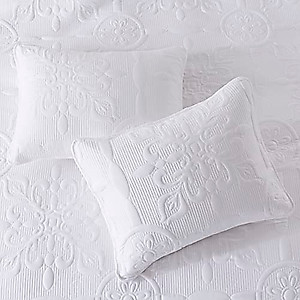 Damask Quilt Queen Size Bedding Sets with Pillow Shams, Boho Lightweight Soft Bedspread Coverlet, White Quilted Blanket Thin Comforter Bed Cover for All Season Spring Summer, 3 Pieces, 90x90 inches