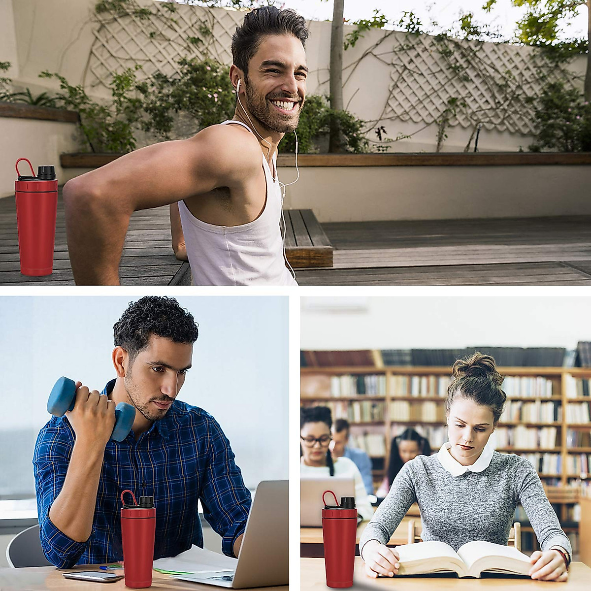 Homiguar Shaker Bottle, Stainless Steel Insulated Protein Shaker Bottle, Keeps Cold/Hot, Double Walled Shaker, Screw-top, Leak Proof, BPA Free, 20-Ounce - Green