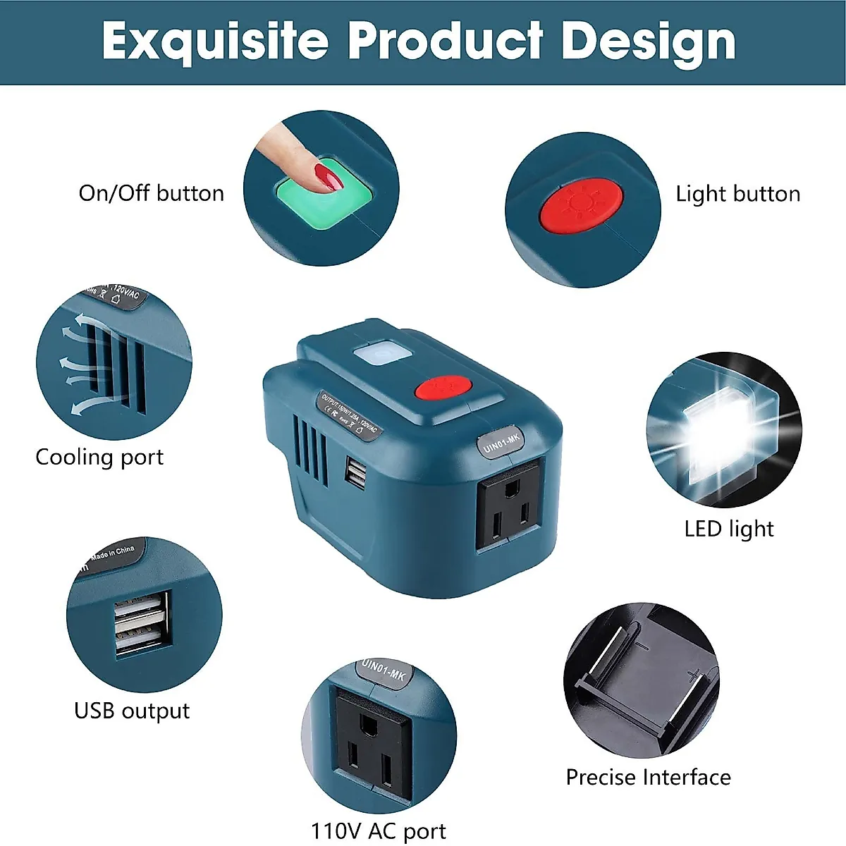 BTRUI for Makita Powered Inverter Generator 150W for Makita Battery DC 18v to 110v AC Output, Portable Power Source USB Charger Adapter, for Makita Power Station with LED Light