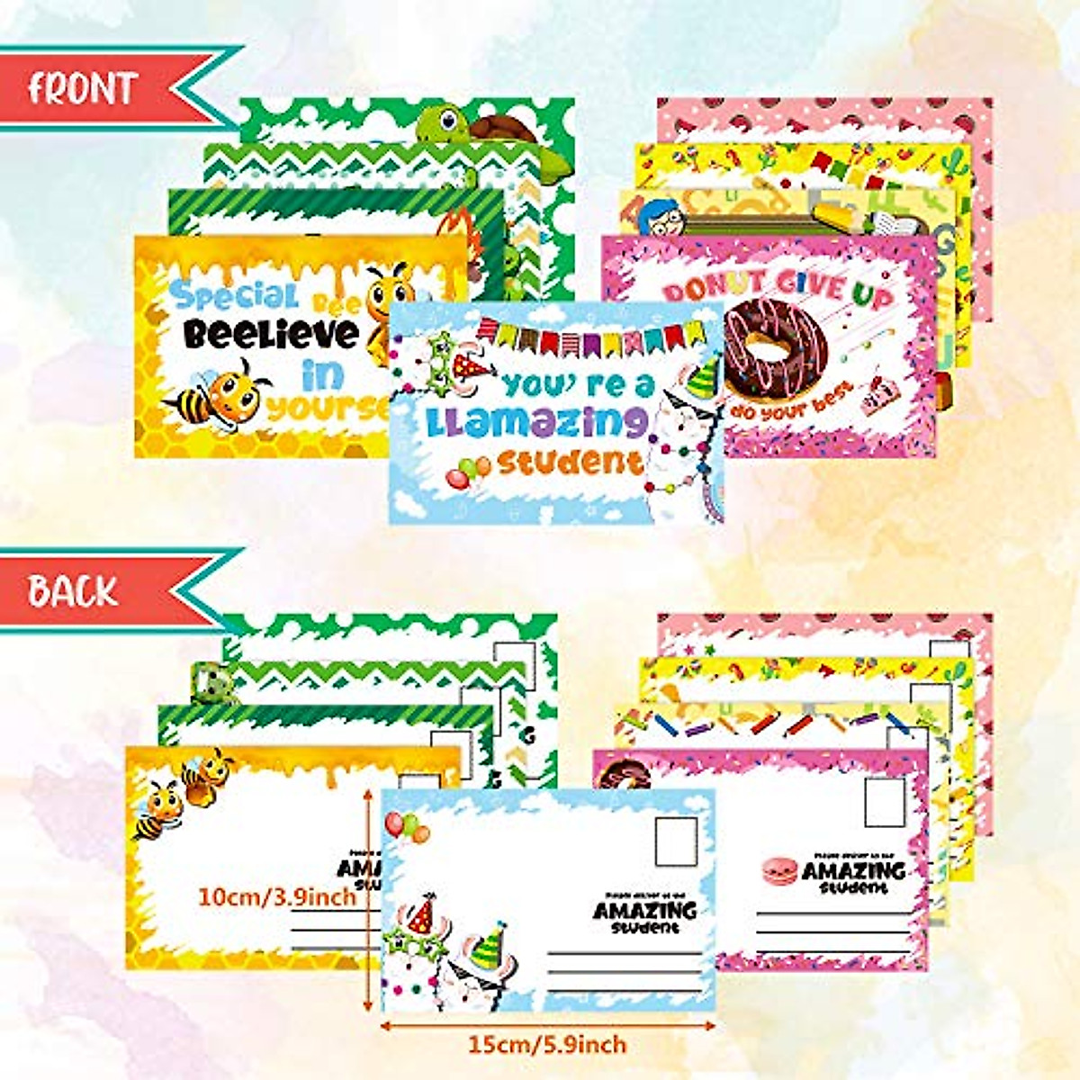 Outus Thinking of You School Postcards Motivational Inspiration Accents for Teachers to Send To Students, 9 Styles, 4 x 6 Inch Encouragement Notecards for Home School Classroom Preschool (45 Pieces)