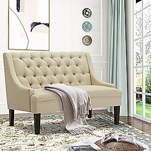 Tongli 50" Small Modern Loveseat Settee Sofa Linen Fabric 2-Seat Sofa Couch Tufted Love Seat Dining Bench with Back Upholstered Banquette Sofas for Living Room Bedroom Small Space Entryway