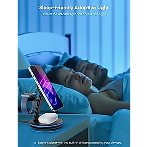 Magnetic Wireless Charging Station for Apple Series, 3-in-1 Standard 15W Fast Mag-Safe Charger Stand with QC3.0 Adapter, for iPhone 14,13,12 Pro Max/Pro/Mini/Plus, iWatch Ultra/8/7/6/5/4/3/2, AirPods…