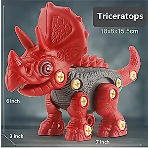WeYingLe Take Apart Dinosaur Toys for Kids Dino Building Toy Set with Electric Drill T Rex Triceratops Velociraptor STEM Toys for 3 4 5 6 7 Year Old Boys and Girls (Triceratops)