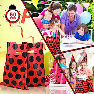 100 Pcs Ladybug Birthday Party Favor Bags Ladybug Plastic Candy Bags Ladybug Red Black Polka Dot Gift Bags Ladybug Party Supplies for Ladybug Theme Party Wedding Birthday Party Baby Shower Decorations