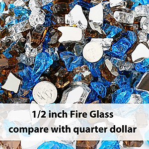 Grisun Fire Glass for Fire Pit, 1/2 Inch Mix 20 Pounds High Luster Reflective Tempered Glass Rocks for Natural or Propane Fireplace, Safe for Outdoors and Indoors Firepit Glass
