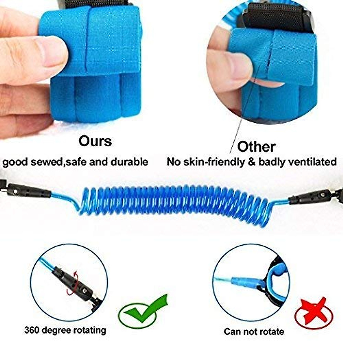 2 Pack Anti-Lost Link Walking/Swimming Wristband Link Wrist Leash for Kids & Toddlers Child Safety Wristband Autism Saftey Harness (Blue Pink/Orange)