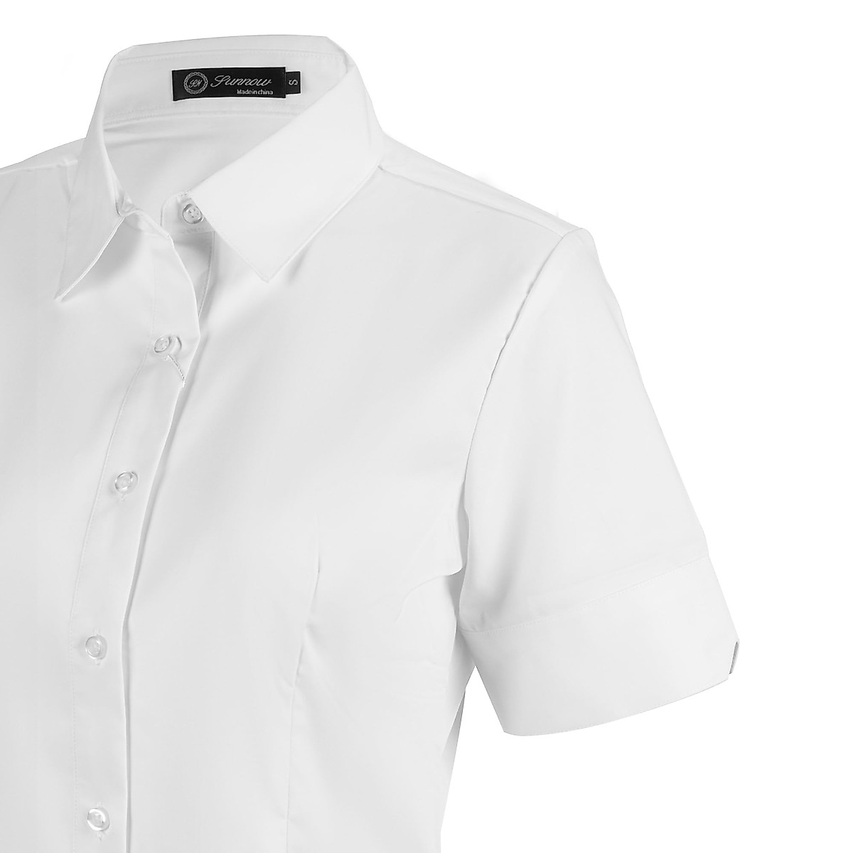 SUNNOW Womens Button Down Shirts Tailored Short Sleeve Shirt Basic Simple Stretch Wrinkle Free Formal Work Blouses White