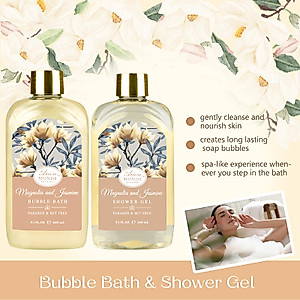 Home Spa Gift Basket, Bath Spa Kit for Women, with Body Lotion, Shower Gel, Bubble Bath, Body Scrub, Bath Salt, Bath Bomb, Bath Gift Set for Mother, Wife Her, with Magnolia and Jasmine Scent
