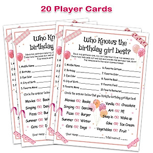 Who Knows The Birthday Girl Best - Birthday Girl Party Game - Girl Birthday Party Activity Notebook Themed Party Activity and Idea - Girl Birthday Supplies, Activity, Decorations - 20 Game Cards