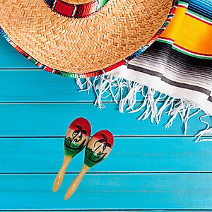 Needzo Maracas Musical Instrument, Small Wooden Tri-Colored with Palm Tree Silhouette, Latin Percussion, for Adults, Set of 2, 7 3/4 Inches