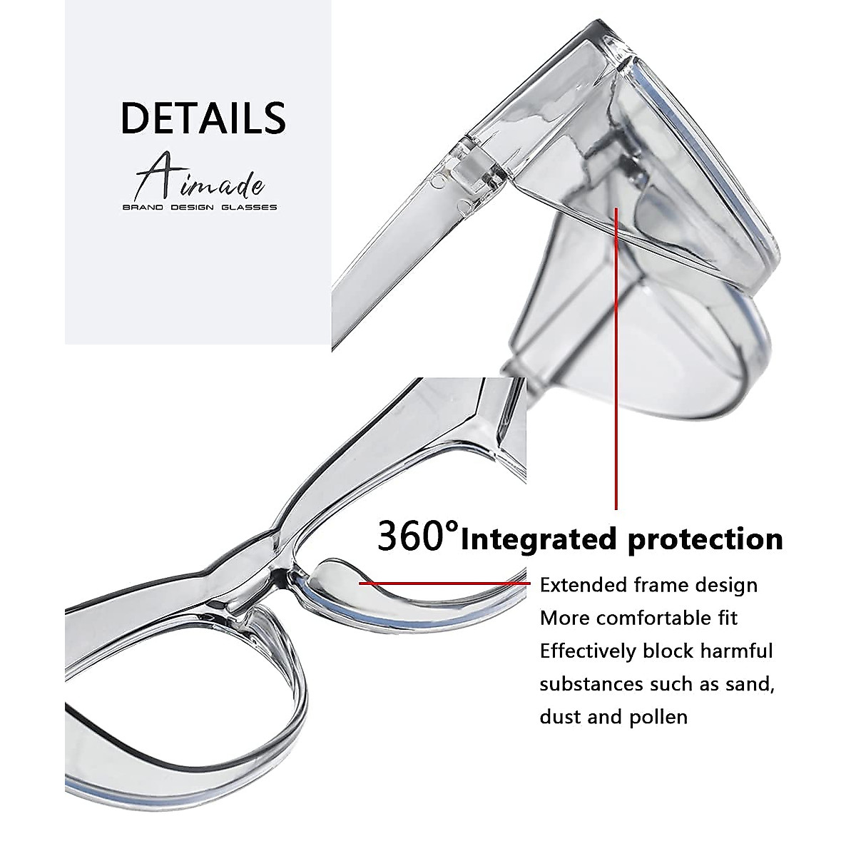 AIMADE Safety Glasses Goggles Anti Fog Stylish Protective Goggles Eyewear Blue Light Blocking Glasses for Men/Women (Clear grey)