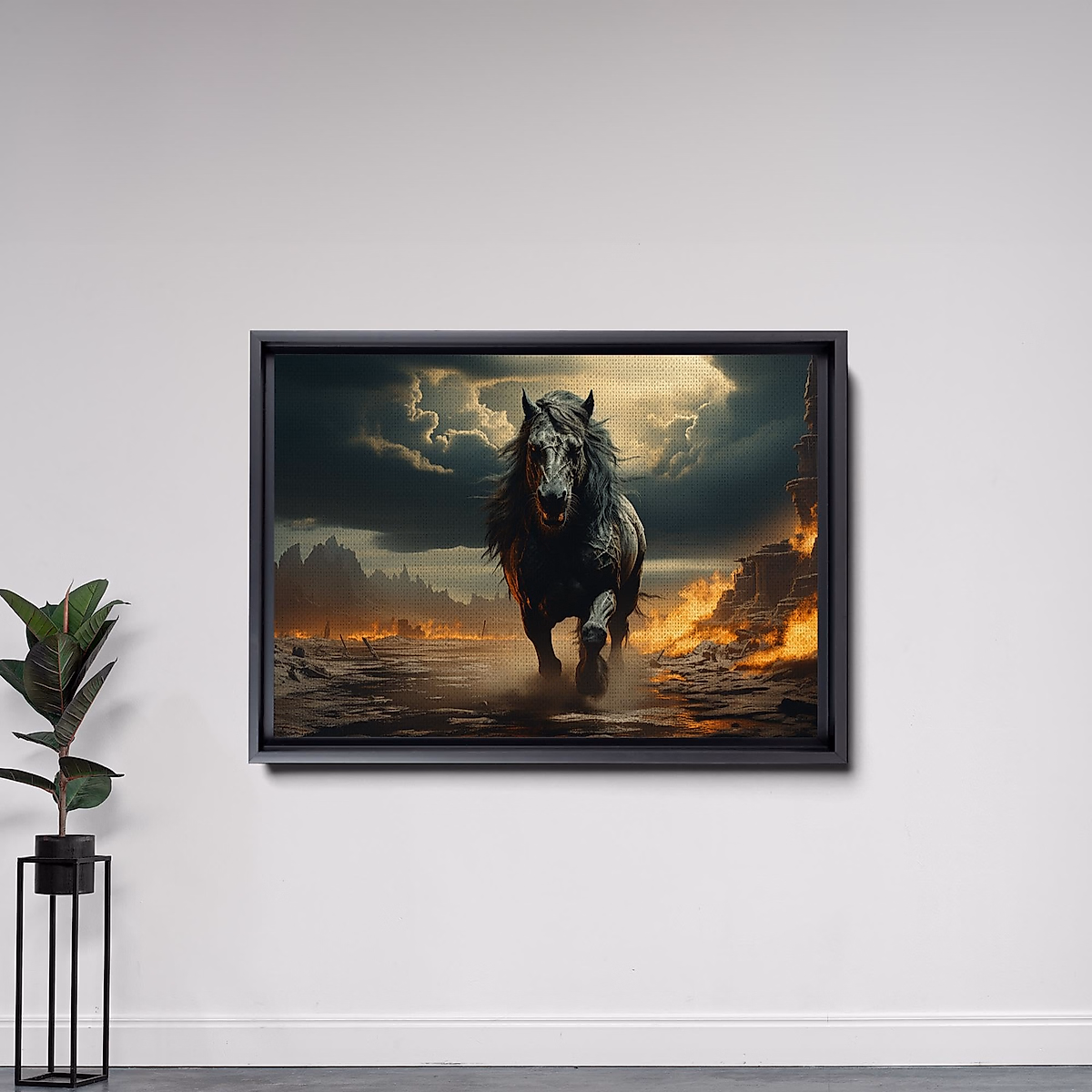 Majestic Black Stallion Galloping In The Clouds, Black Horse On Salt Flats, Canvas Print, Black Horse Print, Black Horse Wall Art, Canvas Prints, Wall Decor
