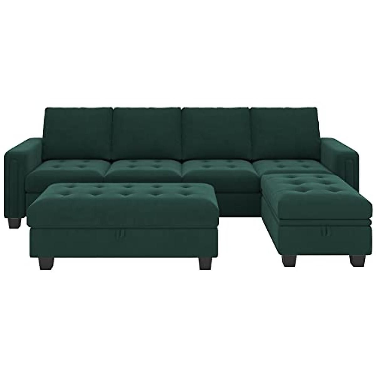 Belffin Velvet Convertible 4-Seat Sectional Sofa with Reversible Chaise L Shaped Sofa Couch Furniture Sets Sectional Couch with Storage Ottoman Green