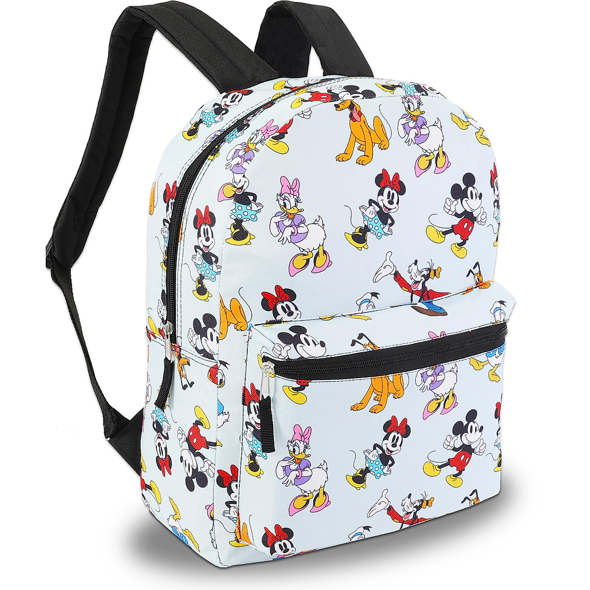 Disney Mickey Mouse Backpack with Lunch Box Bundle ~ Deluxe 16" All-Over Print Mickey School Bag with Insulated Lunch Bag, Pens, and Stickers (Mickey Mouse School Supplies)