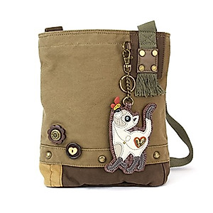 Chala Handbags Canvas Crossbody Messenger Bags with White Slim Cat Coin Purse Combo (Olive)