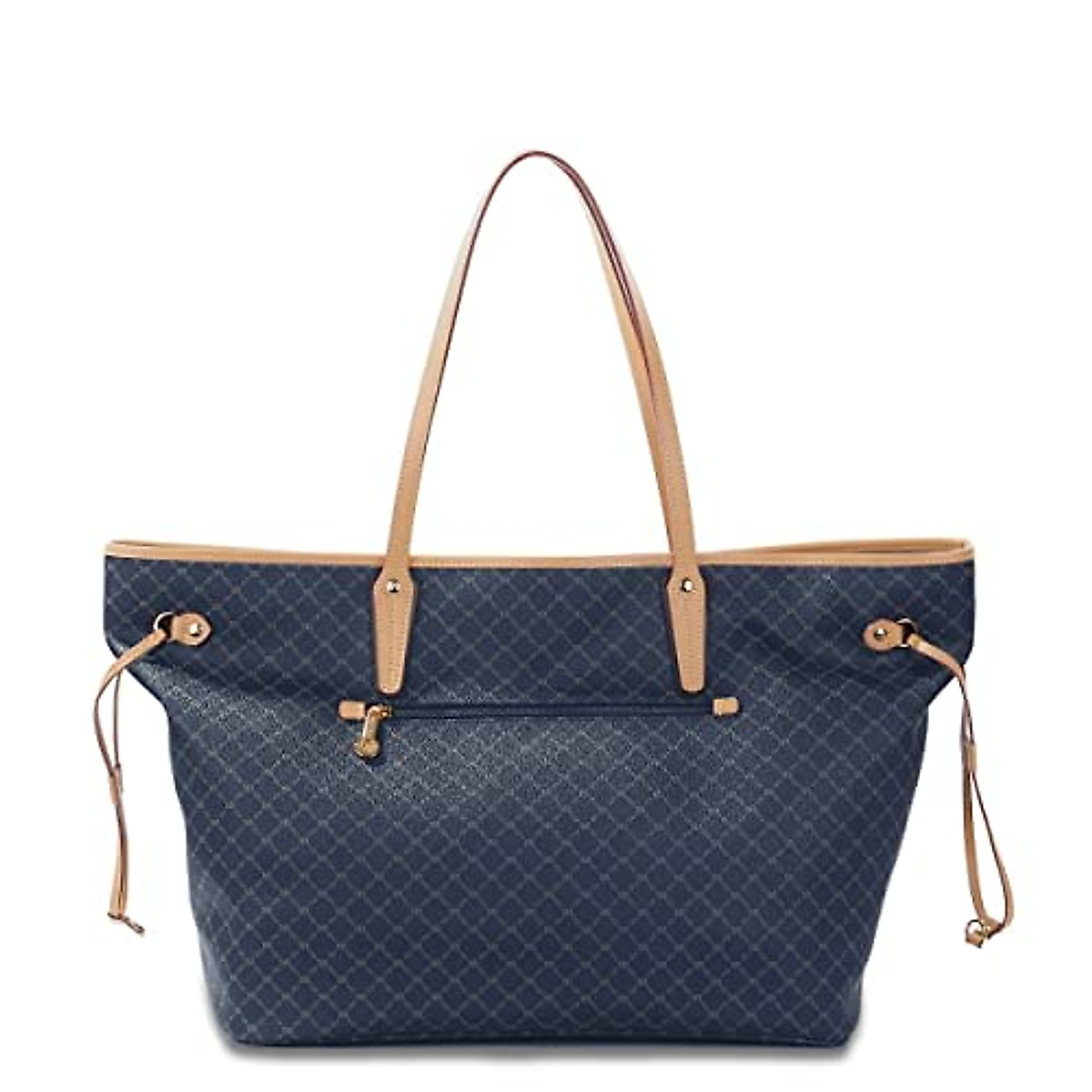 Rioni Signature Navy ST20222L Canvas Leather Gold Tone Metal Hardware Luxury Large Tote Shoulder Bag