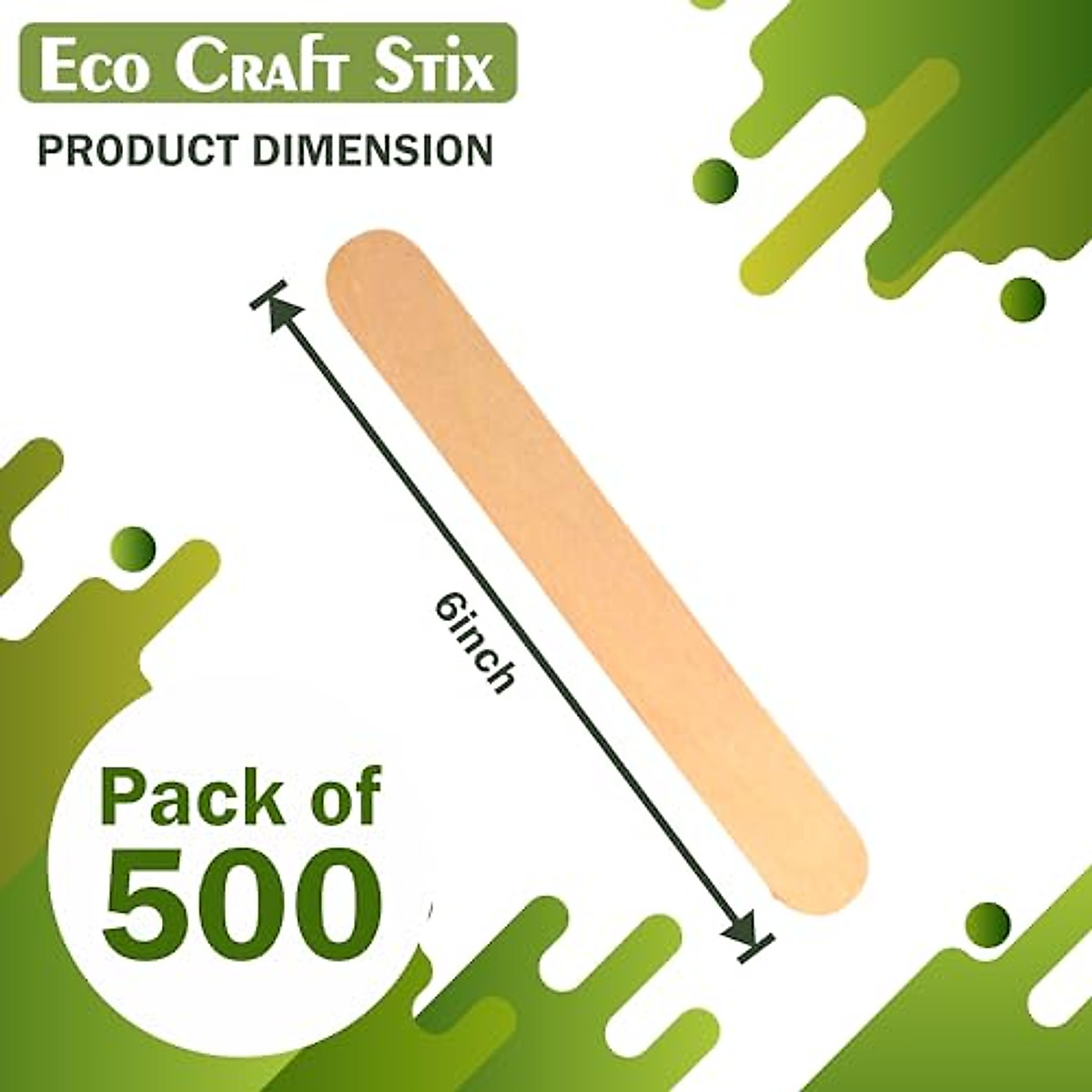 Eco Craft Stix 6" Jumbo Wooden Craft Sticks - Pack of 500ct. Includes a Bonus Gift. Great For Kids Classroom Arts Supplies.