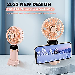 YOSHENMO Mini Handheld Fan,Portable Personal Desk Fan 5 Speed Adjustable,5000mAh Battery Operated Rechargeable USB Quiet Cooling Fans with Base for Women Girls Kids Outdoor Hiking Camping Trip(Pink)