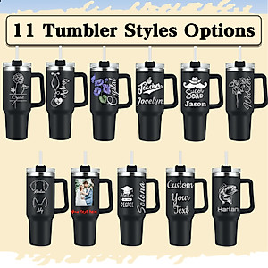 Personalized 40oz Tumbler with Handle and Straw Custom Insulated Cups with Engraved Name Birth Month Flowers Stainless Steel Travel Coffee Mug Customized Gifts for Women Men
