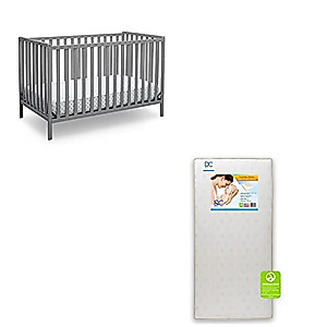 Delta Children Heartland 4-in-1 Convertible Crib, Grey with Twinkle Stars Crib & Toddler Mattress