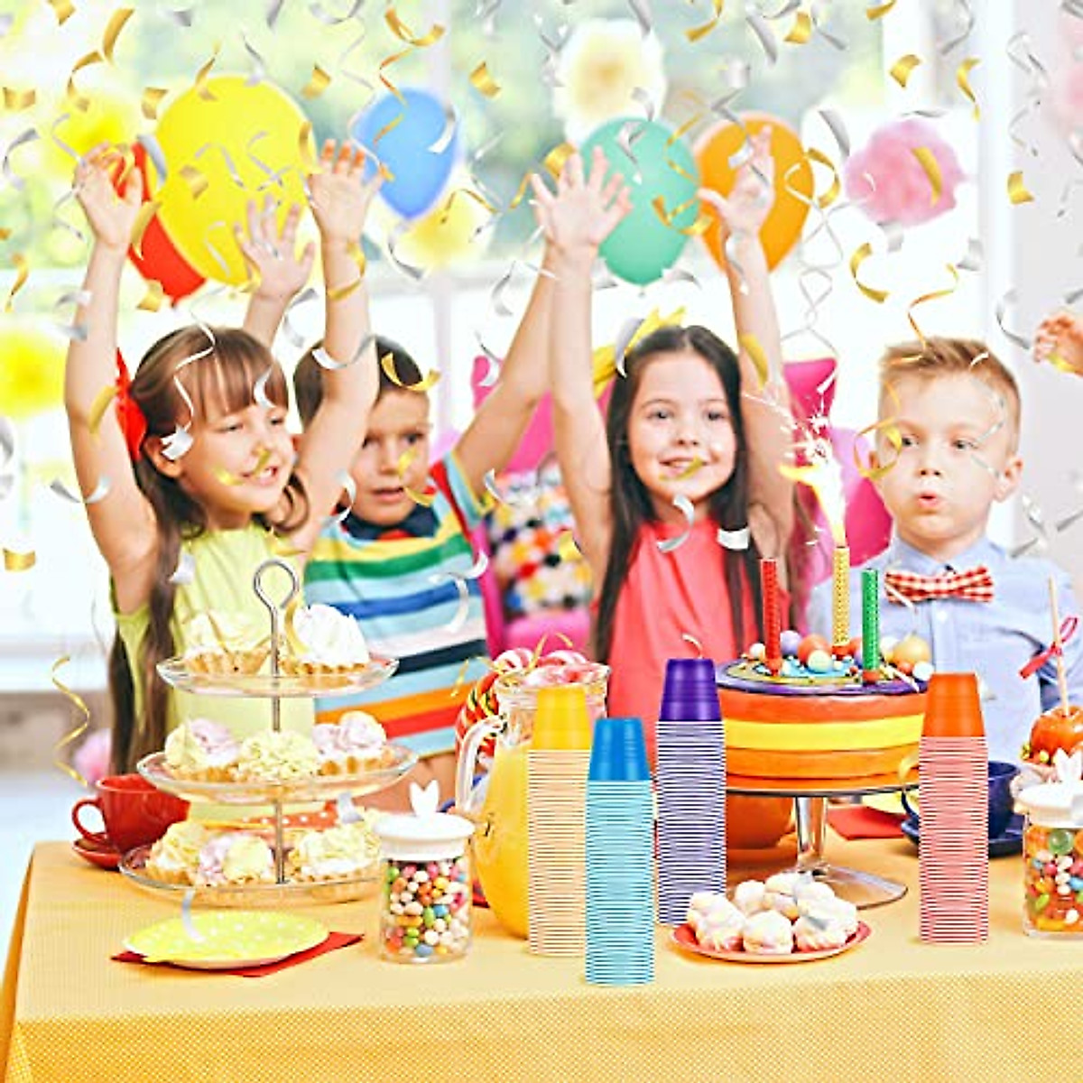 1000 Pack 3.4 Oz/100 ml Plastic Party Kids Cups Bulk Colored Mini Plastic Shot Glasses Disposable Bathroom Cup Small Drinking Cups Tasting Cups for Graduation Bridal Party Baby Shower, 10 Colors