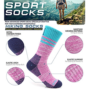 MIRMARU Women’s 5 Pairs Hiking Socks- Moisture Wicking Outdoor Athletic Sports Cushion Crew Socks (M232-MEDIUM)