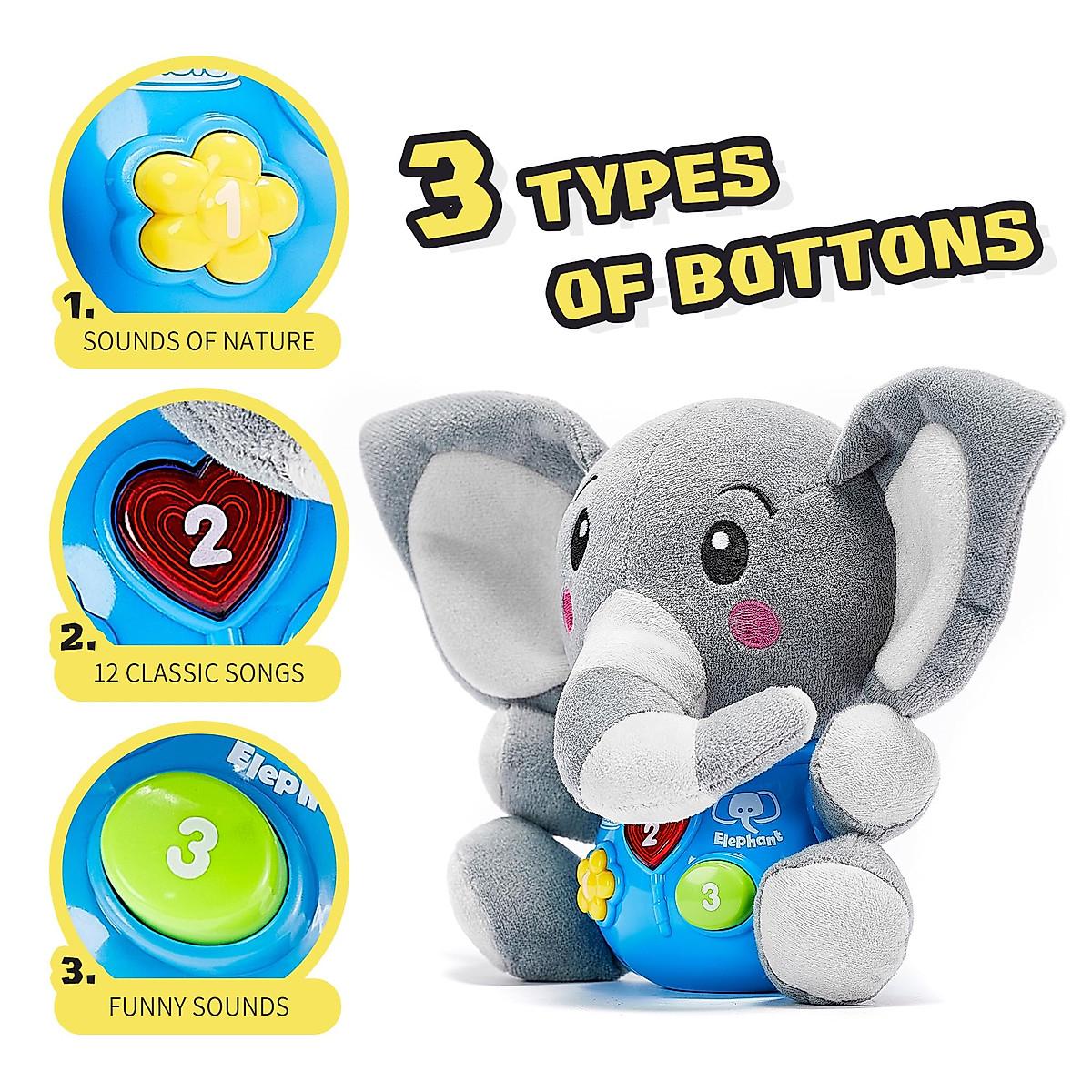 LITTLESMET Baby Musical Elephant Toys 0-6 Months, Newborn Girls Soft Plush Stuffed Animals Infant Toys for 0 1 3 6 9 12 18 Months 1 Year Old Toddlers Boy,Baby Light Up Toy Birthday Shower Gift