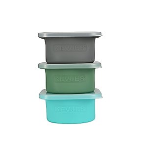 KEVJES Stackable Air-tight Silicone Pizza Dough Ball Proofing Containers with Lids-3pack-500ml portion (Green+Blue+Space Grey)