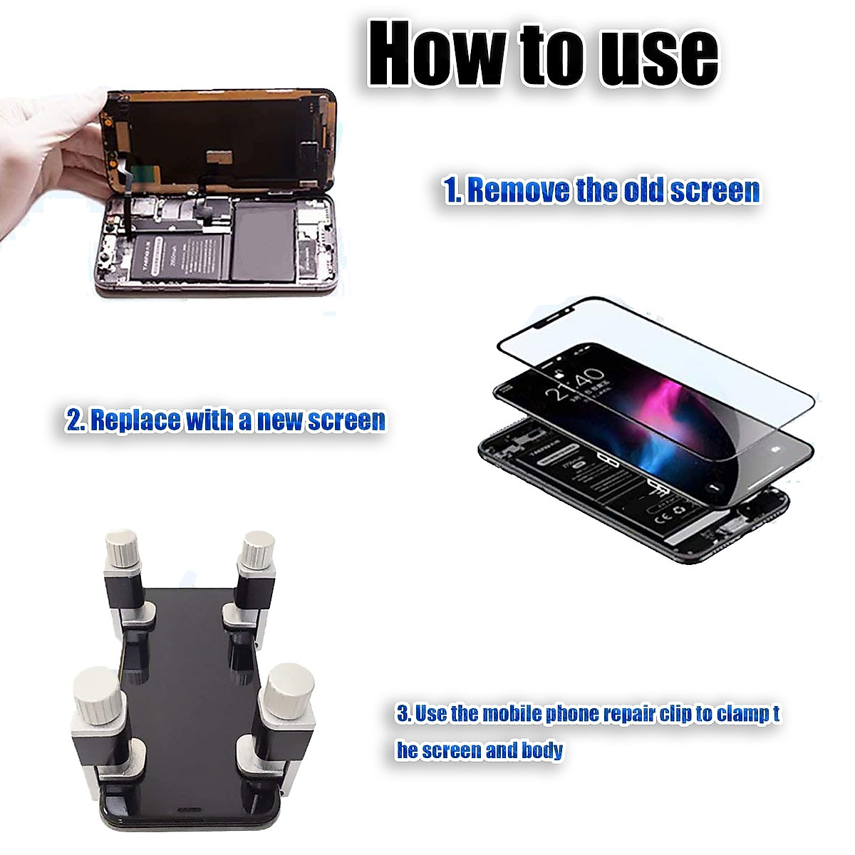 Kaisi Phone Screen Repair Tools Adjustable Fastening Clamps Clip Tools Compatible for Fixing Screen Uplift Cell Phone, iPhone, Samsung, iPad, iPod, MacBook, Laptops, Tablets, LCD Screen, 4 Pack