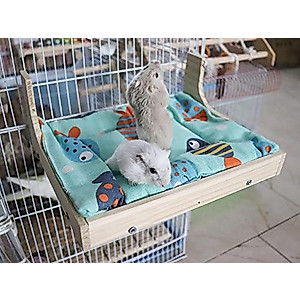 Guinea Pig Loft Bed with Little Pad, Wood Guinea Pig Habitat, Rat Nest House, Hamster Cage Accessory, Small Animal Sleeping Hammock Bed Hideout for Guinea Pig Hamster Hedgehog Rat Chinchilla Bunny