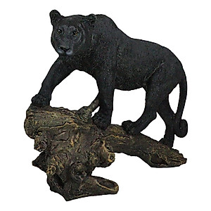 Ebros Gift Black Panther Cougar Climbing Weathered Tree Log Statue 10" Long Wildlife Black Jaguar Ghost Forest Hunter Sculpture Home Decorative Accent
