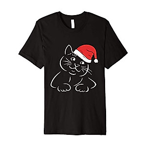 Christmas Cat Santa Hat Cute Kitten Drawing Premium T-Shirt