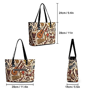 Womens Handbag Musical Instruments Sketch Pattern Leather Tote Bag Top Handle Satchel Bags For Lady