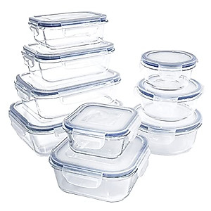 1790 Glass Food Storage Containers with Lids - 9 Pack - Glass Meal Prep Containers, Airtight Glass Lunch Boxes, Approved & Leak Proof Heat Resistant Up to 550℉ (18 Total Pieces)