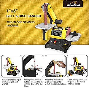 Woodskil Belt Sander, 1 in. x 30 in. Belt Sander and 5 in. Disc Sander, Disc Belt Sander for Woodworking, Bench Sander Upgraded Model
