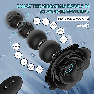 Anal Beads Anal Butt Plug,10 Rotate Twist and Vibrating Modes,Prostate Massager Graded Silicone Design Anal Vibrators for Men,Remote Control Rose Toy for Women,Adult Sex Toys for Couple (Sepia Black)