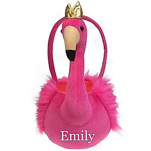 DearSun Exquisite Embroidery ! Personalized Adorable 3D Plush Flamingo Basket Easter Egg Hunting Basket Easter Basket Gift Basket with Embroidery Name (Pink Flamingo Basket with Customization)