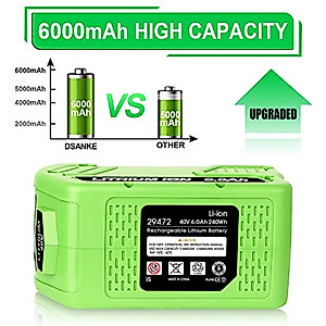 DSANKE 40V 6000mAh 29472 Lithium Battery Replacement for GreenWorks 40V Battery 29472 29462 Battery GreenWorks 40V G-MAX Power Tools 29252 20202 22262 25312 25322 20642 22272 27062 21242