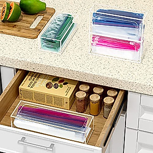 NPPLUS Bag Storage Organizer, Acrylic Baggie Organizer Plastic Bag Dispenser Holder For Gallon Quart Sandwich And Snack - 4 Pack (No Magnets)