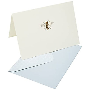 Portico Designs Blank Notecard Set Gold Foil Embossed Boxed Notecards Stationary Set, 10-Count, Bee