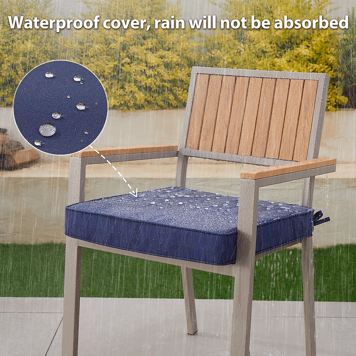 WEOAVRY Outdoor Chair Cushions Set of 2, Waterproof Patio Chair Cushions, Patio Furniture Cushions with Ties, Outdoor Wicker Replacement Seat Cushions, 19 x 19 x 3 inch, Blue