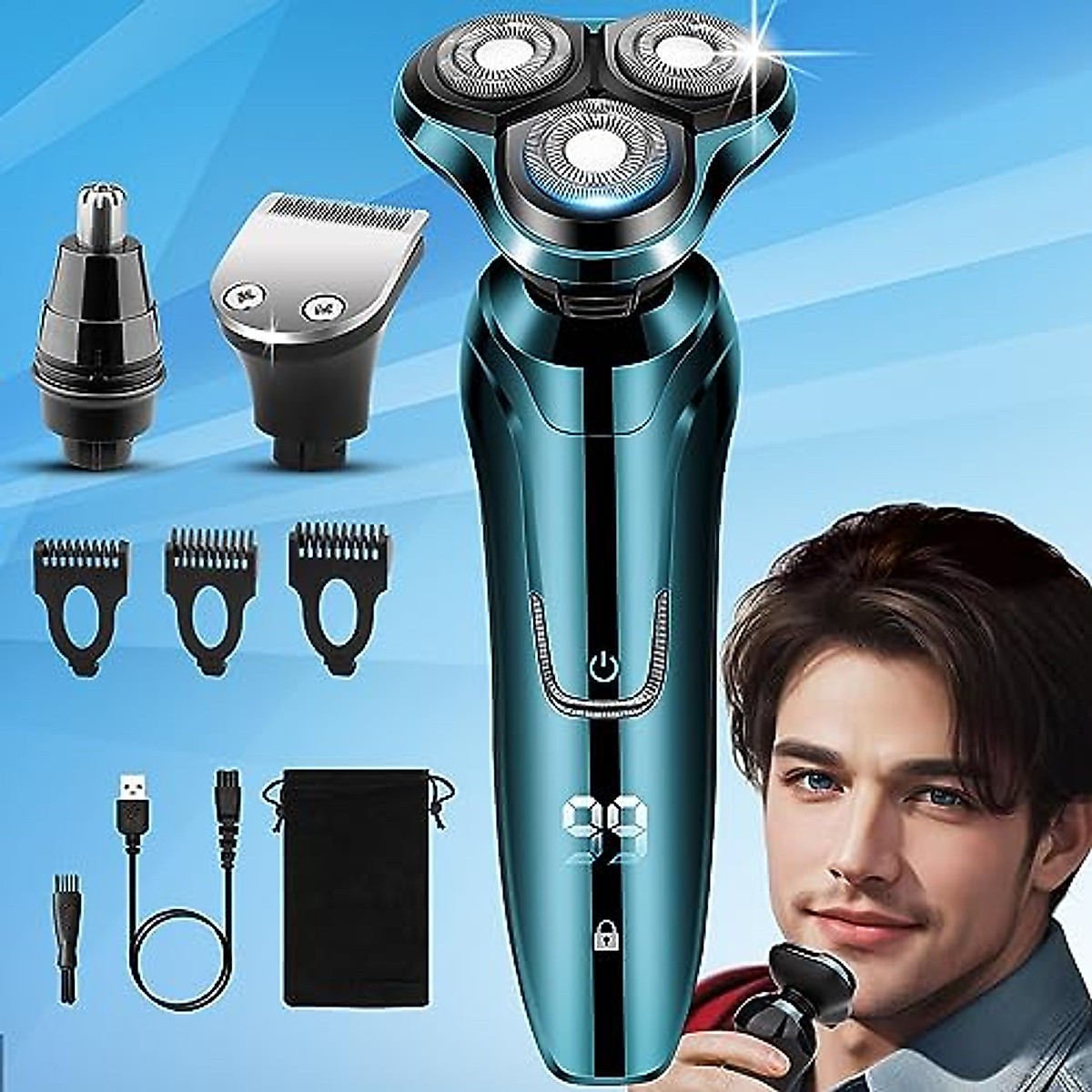 Electric Razor for Men, 2023 Men’s Electric Shavers Rotary LED Display/Waterproof/Rechargeable, Electric Shaver for Men Cordless Floating Head Replaceable Blades Portable Travel Razor Idea Gift