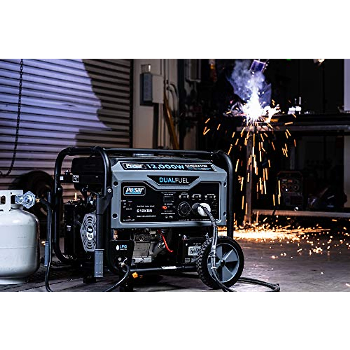 Pulsar G12KBN Heavy Duty Portable Dual Fuel Generator - 9500 Rated Watts & 12000 Peak Watts - Gas & LPG - Electric Start - Transfer Switch & RV Ready - CARB Compliant