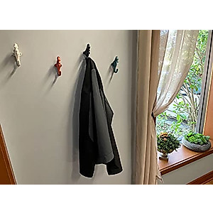 Zeckos Set of 4 Blue, White, and Coral Coastal Cast Iron Seahorse Decorative Wall Hooks Nautical Décor 5 Inches High